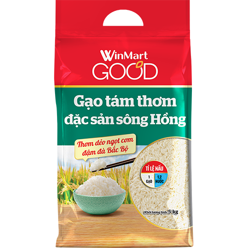 Gạo Tám Thơm Đặc Sản Sông Hồng WinMart Good gói 5 Kg