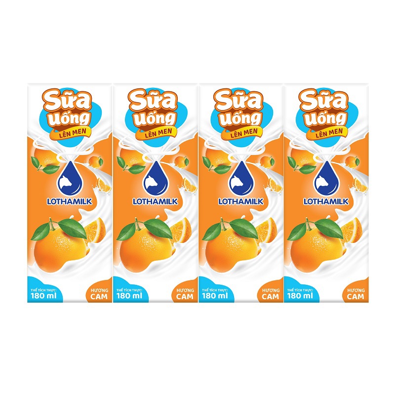 Lốc 4 hộp sữa uống lên men tiệt trùng Lothamilk hương cam 180ml