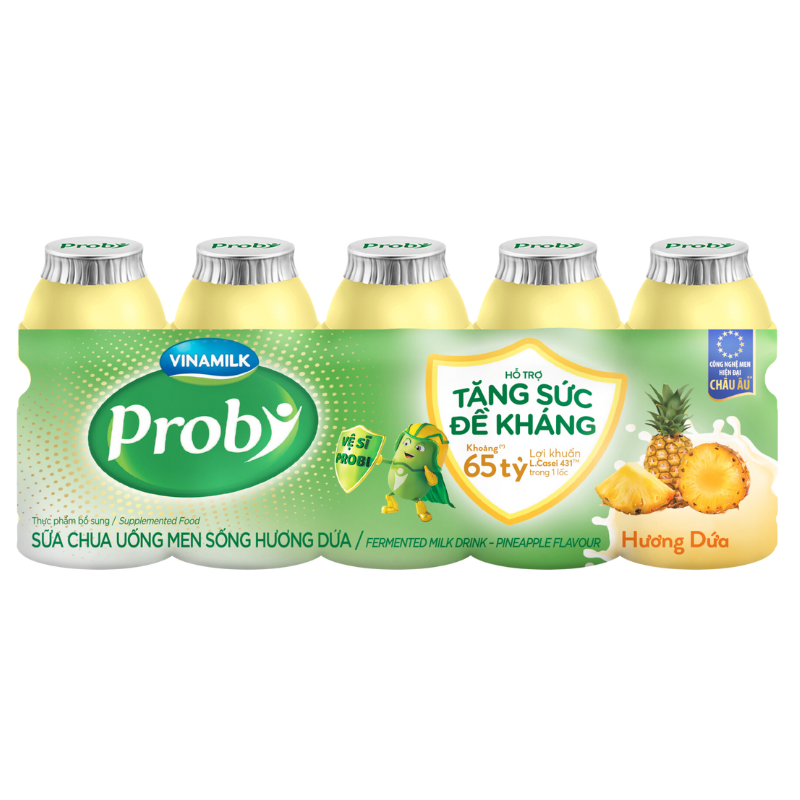 Sữa chua uống men sống Vinamilk Probi hương dứa Lốc 5 chai x 65ml