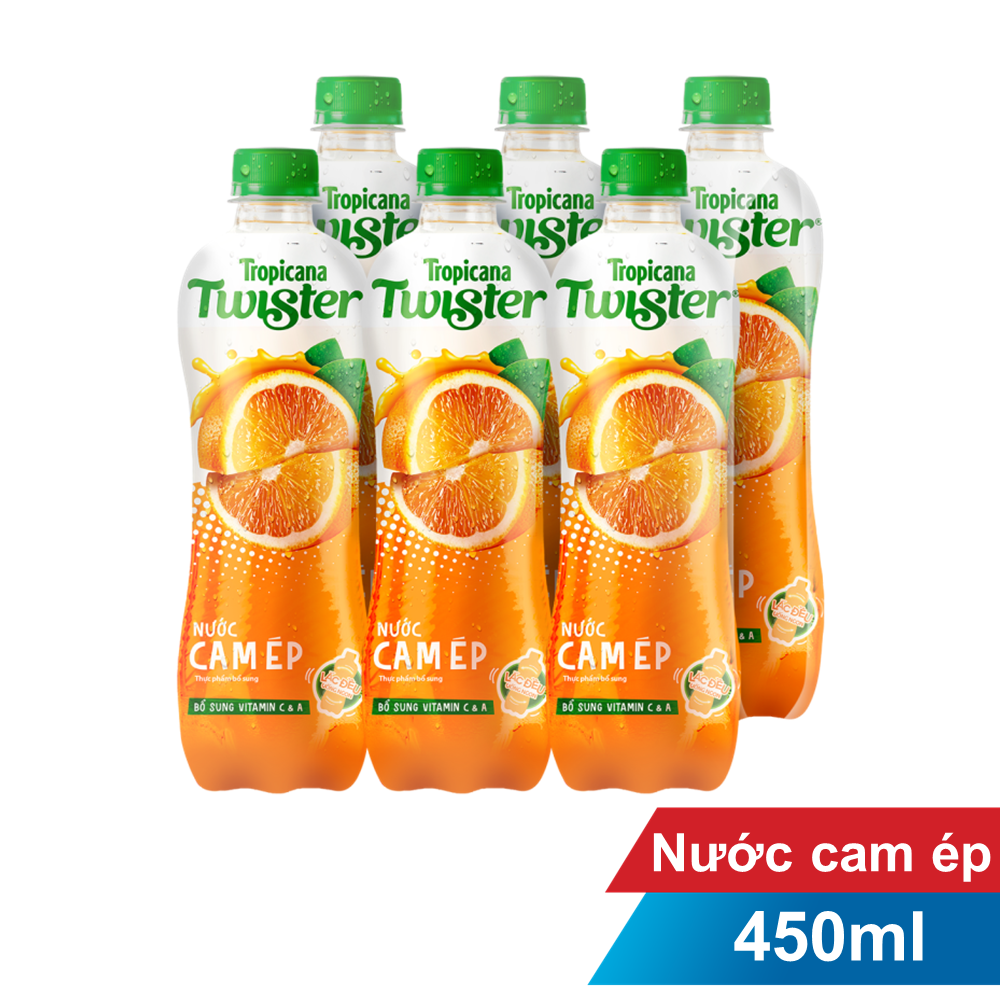 Lốc 6 chai nước ép cam Twister Tropicana 455ml